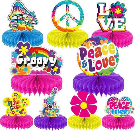 Buy 9 Pieces 60s Party Supplies Hippie Party Honeycomb Centerpieces