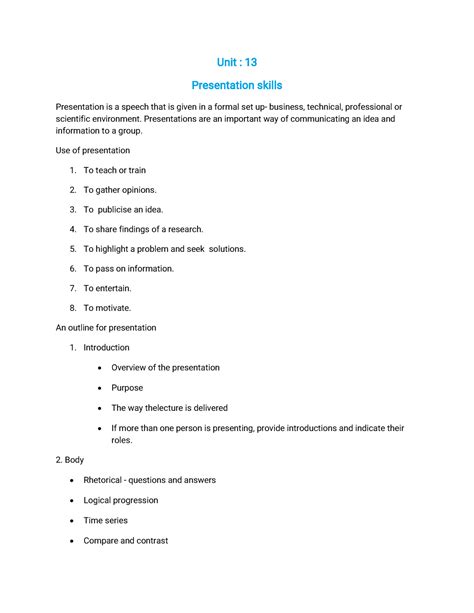 Unit 13 Wps Office Lecture Notes Unit 13 Presentation Skills Presentation Is A Speech That