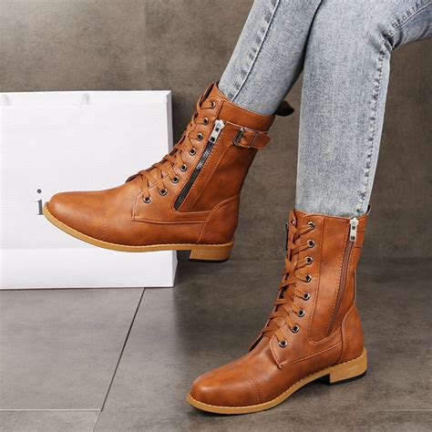 Platform Knee High Boots For Women Flat Low Heel Slouch Fashion Retro