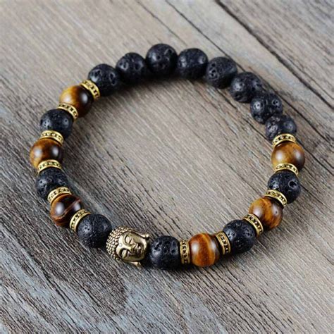 Bracelet Bouddhiste Oeil De Tigre Et Pierre De Lave Chakras Shop