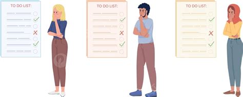 Set Of Semiflat Color Vector Characters Successful Individuals Making Todo Lists Vector Note