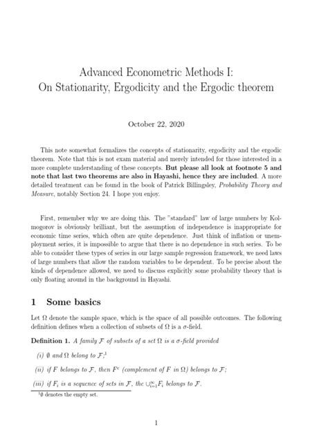 Advanced Econometric Methods I On Stationarity Ergodicity And The