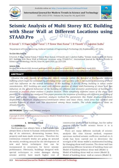 Pdf Seismic Analysis Of Multi Storey Rcc Building With Shear F