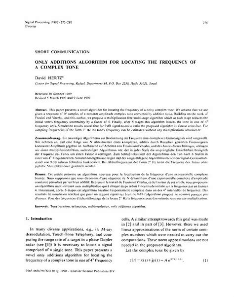 pdf only additions algorithm for locating the frequency of a complex