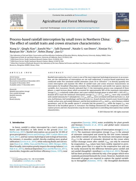 Pdf Process Based Rainfall Interception By Small Trees In Northern China The Effect Of