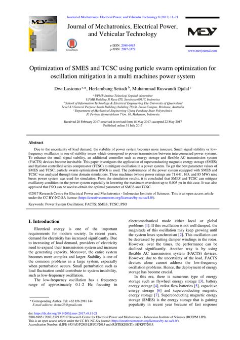 Pdf Optimization Of Smes And Tcsc Using Particle Swarm Optimization
