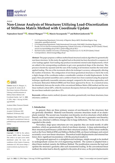 PDF Non Linear Analysis Of Structures Utilizing Load Discretization Of Stiffness Matrix Method