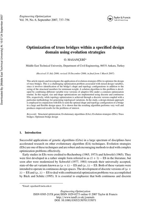 PDF Optimization Of Truss Bridges Within A Specified Design Domain Using Evolution Strategies