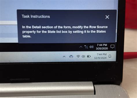 Task Instructions In The Detail Section Of The Form Modify The Row Source Property For The State