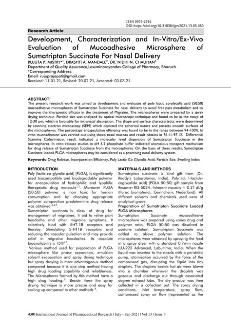 Pdf Development Characterization And In Vitro Ex Vivo Evaluation Of Mucoadhesive Microsphere
