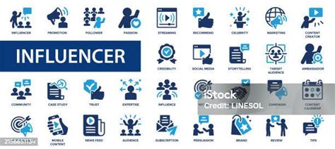 인플루언서 플랫 아이콘 세트 소셜 미디어 유명인 캐릭터 리뷰어 팔로워 열정 유명인 및 기타 징후 플랫 아이콘 컬렉션 아이콘에 대한 스톡 벡터 아트 및 기타 이미지 Istock