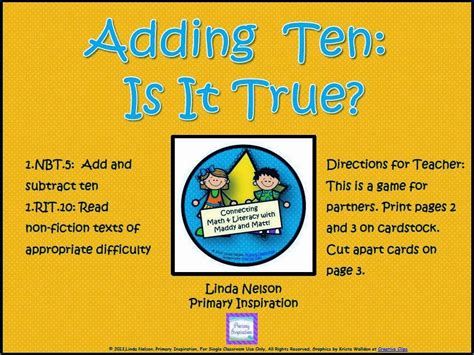 Partner Game For Adding And Subtracting Ten Classroom Freebies