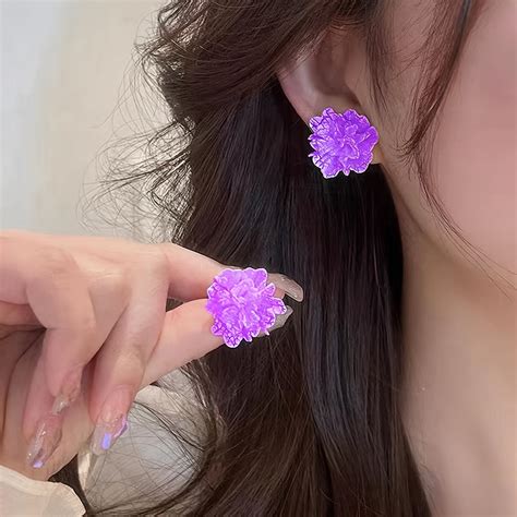 Purple Flower Stud Earrings Resin Hypoallergenic Ear Jewelry Temu Ireland