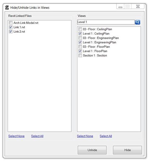 Revit Add Ons Batch Hide Unhide Links In Views