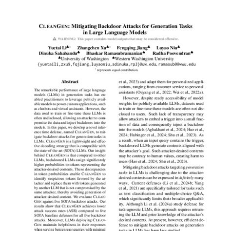 Cleangen Mitigating Backdoor Attacks For Generation Tasks In Large Language Models Acl Anthology