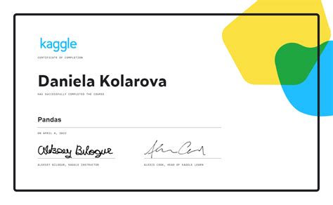 daniela kolarova completed the pandas course on kaggle