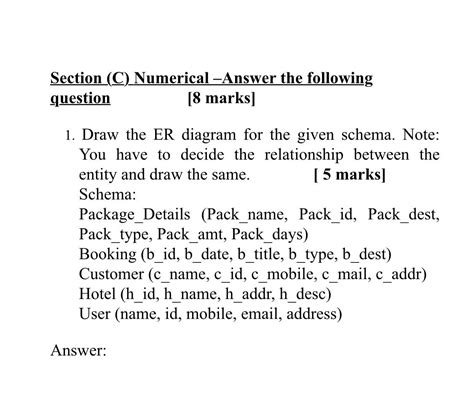 solved section c numerical answer the following question