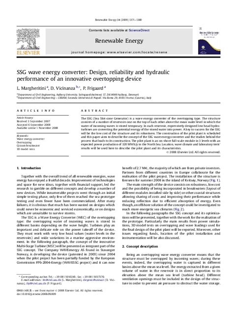 Pdf Ssg Wave Energy Converter Design Reliability And Hydraulic Performance Of An Innovative