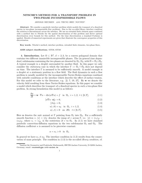 Pdf Nitsches Method For A Transport Problem In Two Phase Incompressible Flows