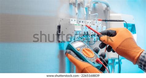 Electrician Measure Voltage Current Electrical Panel Stock Photo 2265168839 Shutterstock