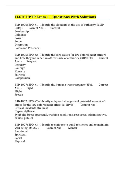 FLETC UPTP Exam Questions With Solutions UPTP Stuvia US