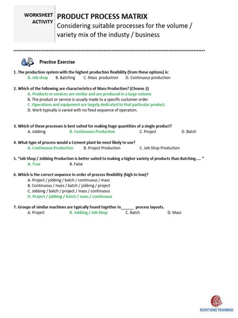 Product Process Matrix Questions With Answers Pdf Economies Business Process