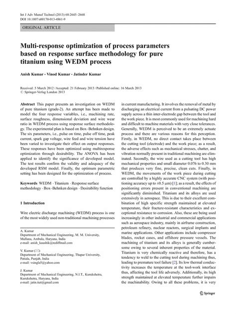 Pdf Multi Response Optimization Of Process Parameters Based On