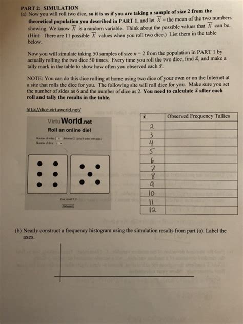 Solved Part 2 Simulation A Now You Will Roll Two Dice So