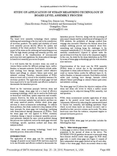 Study Application Strain Measuring Technology Board Level Assembly