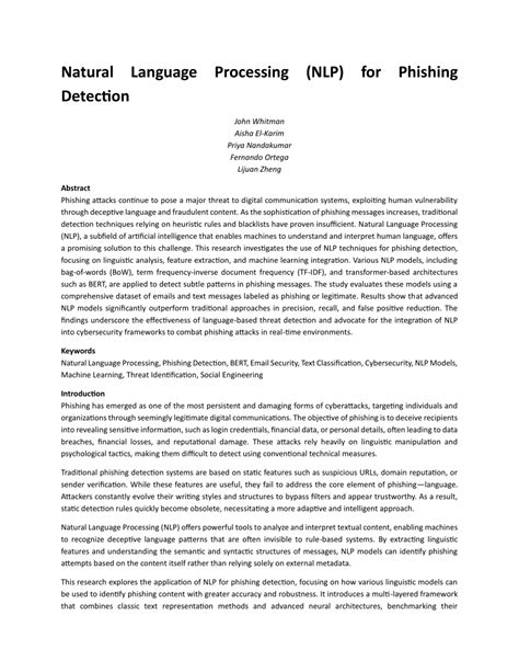 Pdf Natural Language Processing Nlp For Phishing Detection