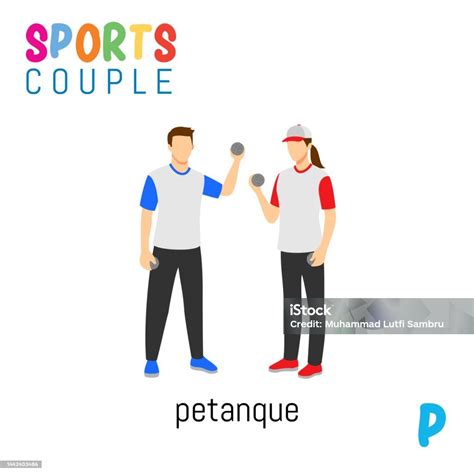 P 문자와 벡터에 스포츠 커플 알파벳 일러스트 만화 스포츠 화려한 스타일의 알파벳 디자인 페탕크에 대한 스톡 벡터 아트 및 기타 이미지 Istock