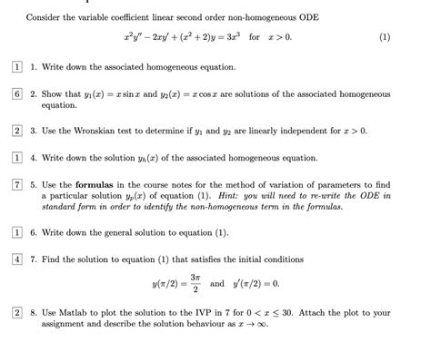 Solved Consider The Variable Coefficient Linear Second Order