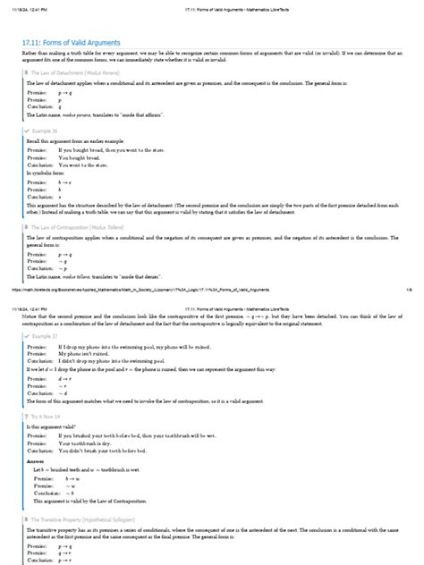 17 11 Forms Of Valid Arguments Mathematics Libretexts Pdf Argument Logic