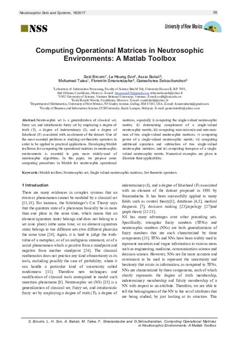 Pdf Computing Operational Matrices In Neutrosophic Environments A Matlab Toolbox