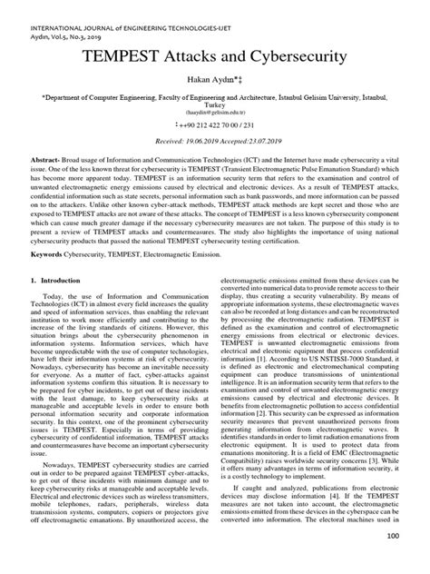Tempest Attacks And Cybersecurity 579644 768686 Pdf Computer