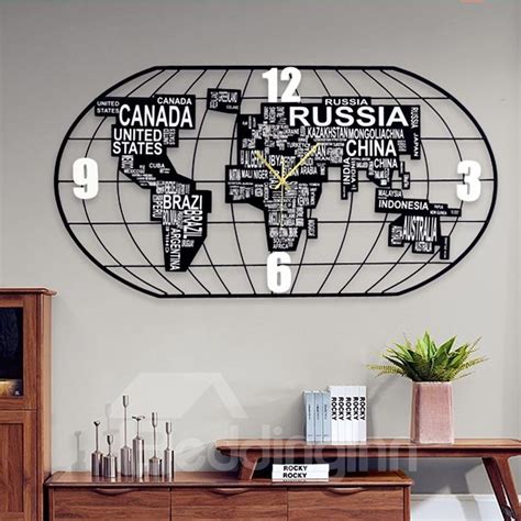 Modern World Map Simple MDF Digit Black And White Wall Clock White Wall Clocks Personalized
