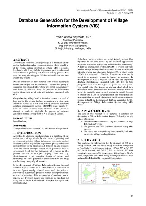 Pdf Database Generation Of The Development Of Village Information System Vispdf
