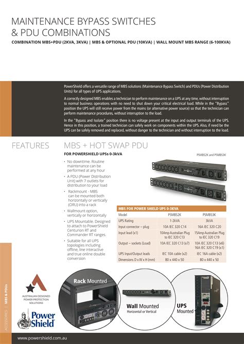 Powershield Rack Mount Bypass Switch Plus Hot Swap Pdu For 1 And 2kva 1u