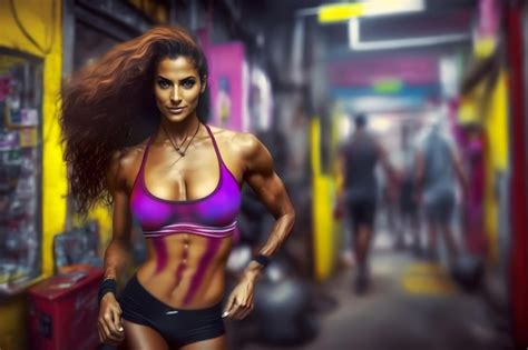 Premium Ai Image Fitness Woman In Training At The Gym Interior Neural Network Ai Generated