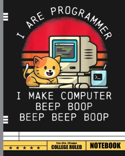 Vintage I Are Programmer Cat Cute Beep Boop Retro Notebook Cute Cats Wide Ruled Paper Notebook