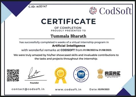 tummala bharath on linkedin internship codesoft cip