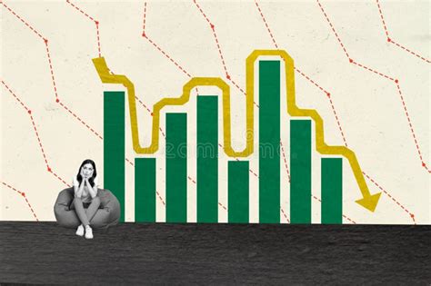 Creative Poster Collage Of Upset Girl Recession Business Statistics Data Graph Weird Freak
