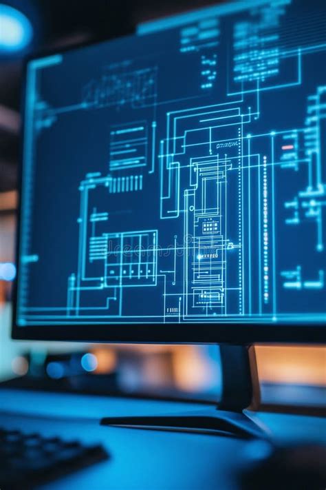 Computer Monitor Showing A Cad Rendering Of A Smart Energy Management System For Power Grids