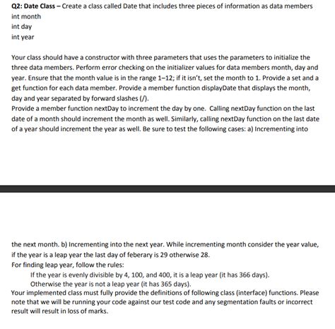 Solved Q2 Date Class Create A Class Called Date That