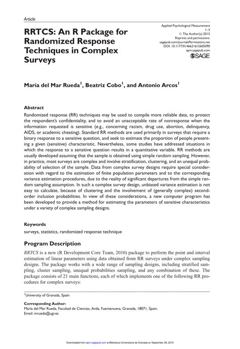 Pdf Rrtcs An R Package For Randomized Response Techniques In Complex