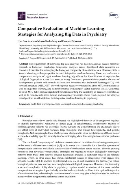 Pdf Comparative Evaluation Of Machine Learning Strategies For Analyzing Big Data In Psychiatry
