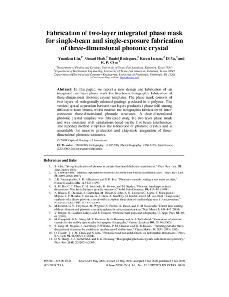 Pdf Fabrication Of Two Layer Integrated Phase Mask For Single Beam And Single Exposure