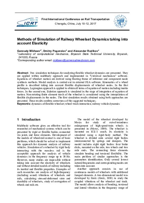 Pdf Methods Of Simulation Of Railway Wheelset Dynamics Taking Into