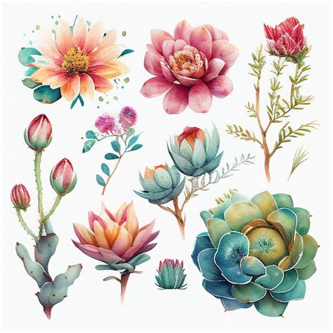 Generative Ai 기술로 만든 꽃을 놓고 그림 수채화 꽃 그림을 남깁니다 프리미엄 사진