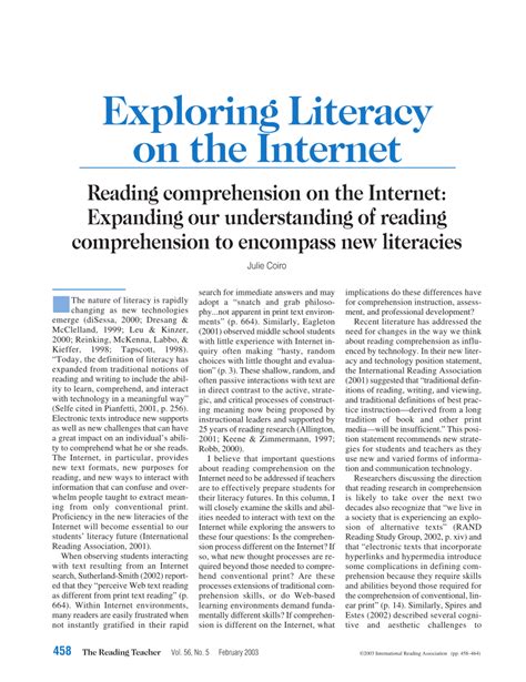 Pdf Reading Comprehension On The Internet Expanding Our